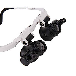 Head Mount 2 LED Lights Magnifying Glass,Hands Free Bracket Magnifier 8X 15X 23X, Dual-Lens Eye Loupe Magnifier for Electronics Jeweler Watch Repair