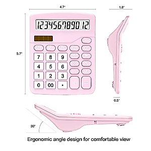 Calculator, Deli Standard Function Desktop Calculators with 12 Digit Large LCD Display and Sensitive Button, Solar Battery Dual Power Office Calculator, Pink