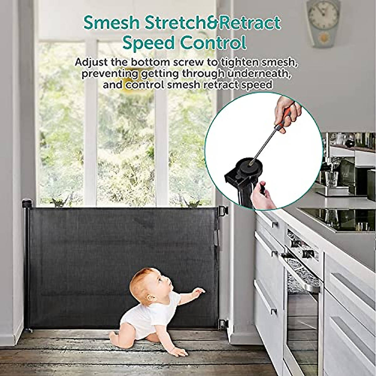 LIKOVSCI Magic Pet Gate Dog Gates for The House,Baby Cat Mesh Gates for Doorways,Kitchen,Living Room,Bedroom,Stairs,Easy Install Anywhere,8 Hooks