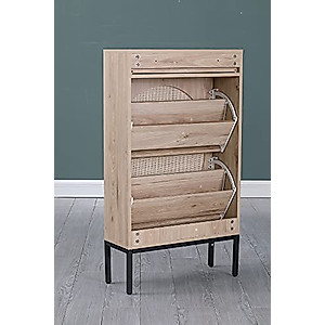 Brafab Shoe Storage Cabinet with 2 Flip Drawers&1 Small Drawer, Slim Entryway Shoe Organizer with Half Round Woven Rattan Doors for Sneakers…