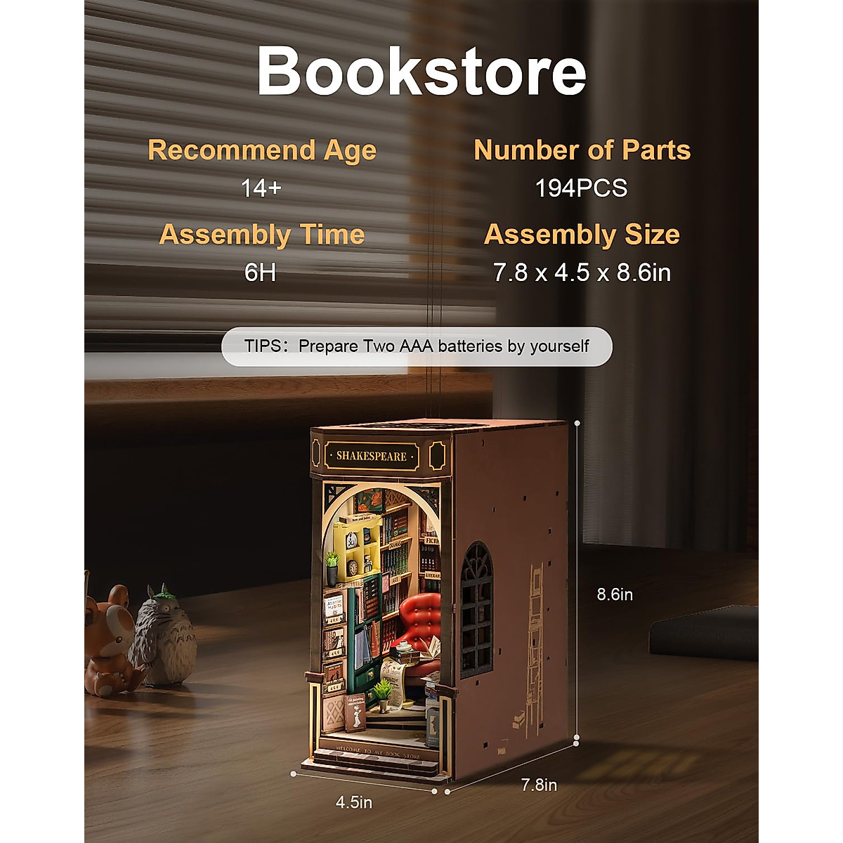 rowood Book Nook,DIY Book Nook Kits for Adults,3D Wooden Puzzle Bookend Miniature Kit,Bookshelf Insert Decor Alley,Wood Craft Hobbies for Women/Men,Birthday Christmas Gifts-Bookstore