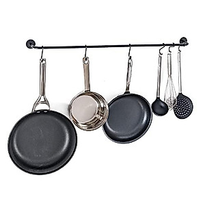 Greenco Pot and Pan Wall Mounted Rail Hanger Racks| Cookware Set and Storage Organization| 15-Hook Hanging Rack | Black Pots and Pans Organizer | Great For Kitchen Shelf
