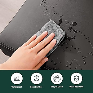 CHUN YI Dining Chairs Set of 2, Upholstered Dining Chair with Nailhead Trim and Wood Legs, Modern Faux Leather Chair for Dining Room, Living Room, Kitchen (Dark Gray)