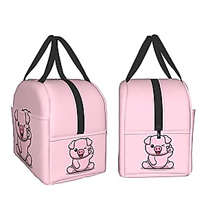 Cute Pig Is Sitting With Two Finger Lunch Box Reusable Lunch Bag for Travel Picnic Shopping work Food Container for Women Men Adults