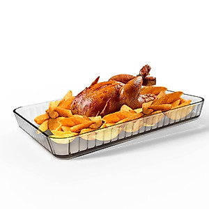 ums Glass Baking Dishes, 16 X 11 inch, 4 Quart Cooking and Serving Pan, Rectangular Baking Tray, Borosilicate Glass Cooking Pans for Oven, Casserole Dish, Heat Resistant Glass Ovenware