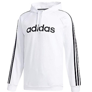 adidas mens Essentials 3-Stripes Pullover Hoodie White/Black