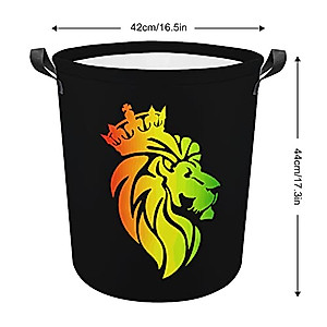 Rasta Lion Crown Foldable Laundry Basket Waterproof Hamper Storage Bin Bag with Handle 16.5"x 16.5"x 17"