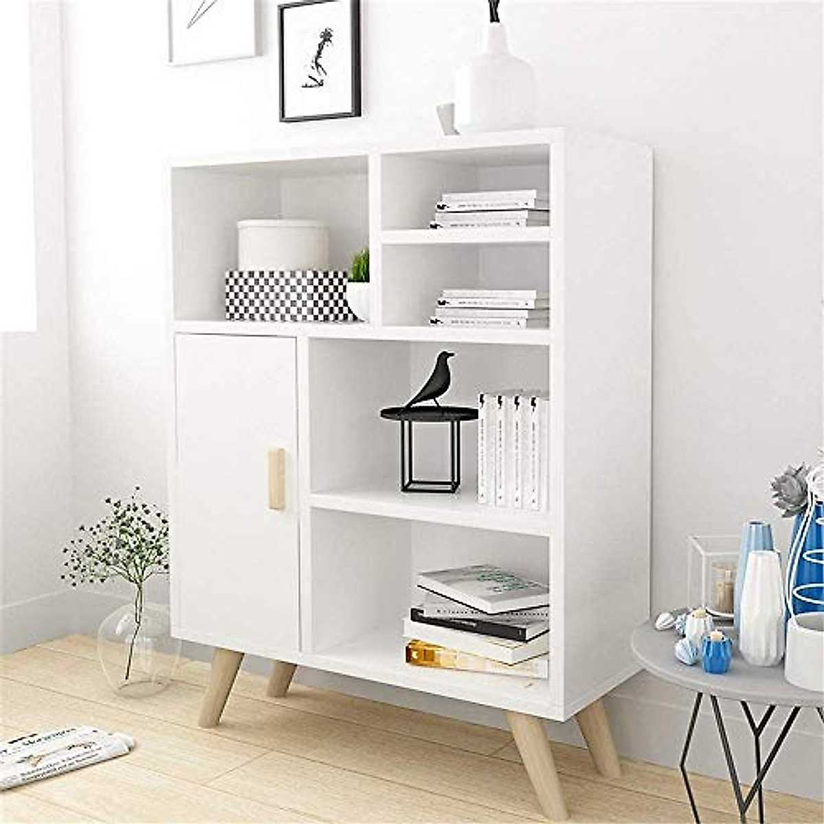 GELTDN Library with Doors, Home Bookcase, Three-Story six-Story Storage Storage Bookcase, Wear and Durable, Raise The Table Legs