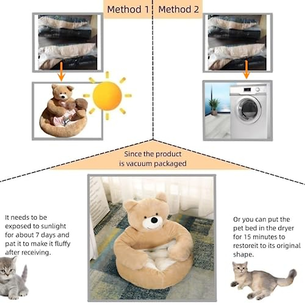 Cute Bear Hug Design Dog Cat Beds Plush Pet Beds Cuddler, Warm Soft Calming Dog Beds with Removable Washable Cover Non-Slip Bottom (Diameter 30 in, Khaki)