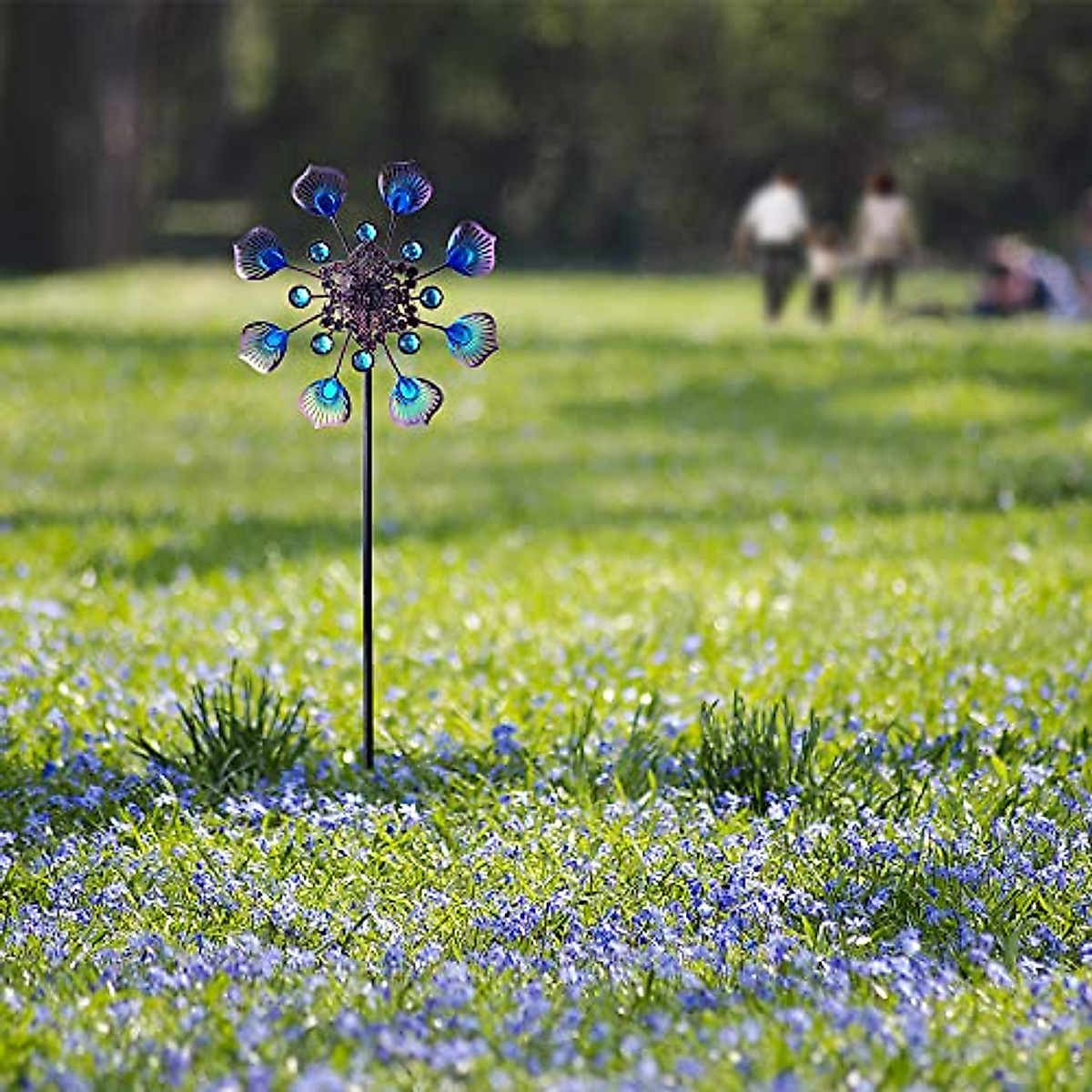 QMCAHCE Peacock Tail Plugin Wind Spinner Windmill 360 Swivel Outdoor Garden Metal Wind Spinner Yard Decor for Patio/Lawn/Garden Windmill Decoration (Blue)