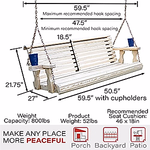 Amish Casual Heavy Duty 800 Lb Roll Back 4ft. Treated Porch Swing with Cupholders