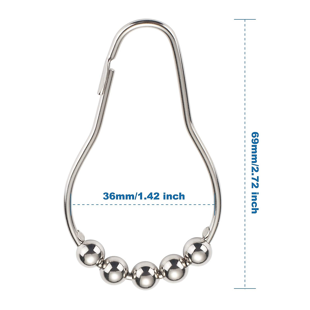 Amazer Shower Curtain Hooks, Decorative Rust Proof Stainless Steel Shower Curtain Hooks for Bathroom Shower Rods Set of 12, Polished Nickel