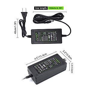 DC 12V 3A Power Adapter, US Plug, 4.6FT Power Cord, 36 Watt AC 100-240V to DC 12Volt Transformers, Switching Power Supply for LED Strip Light, Camera, Wireless Router 2.1mm X 5.5mm