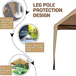 Abba Patio Portable Lightweight Carport Canopy 10 x 20 ft Easy to Assemble Garage Boat Shelter Car Tent for Party, Wedding, Garden, Outdoor Storage Shed with 6 Steel Legs, Khaki