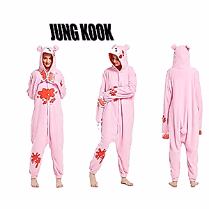 JUNG KOOK Women Men Cartoon Pajamas Polar Fleece Couples Housecoat Costume Sleepsuit