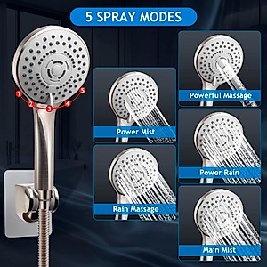 Shower Head Combo(Brushed Nickel),10'' High Pressure Rain Shower Head with 11'' Adjustable Extension Arm and 5 Settings Handheld,Powerful Shower Spray Against Low Pressure Water