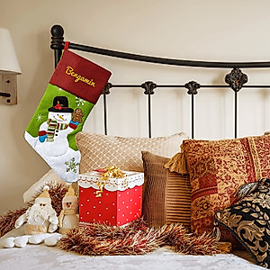 MBETA Personalized Christmas Stockings Embroidered Custom Name Xmas Hanging Stocking for Christmas Tree Fireplace, Holiday Home Decor, Christmas Stockings with Santa, Snowman, Elk, for Home Party Deco