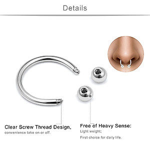 SCERRING 16G Septum Jewelry Stainless Steel Hinged Seamless Nose Hoop Ring Cartilage Daith Tragus Clicker Rings Retainer Body Piercing Jewelry 20PCS Silver & Black