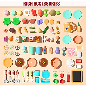 Play Kitchen- Kitchen Playset Pretend Food - Toy Accessories Set w/Real Sounds & Light, Play Sink, Cooking Stove with Steam, 88 PCS forToddlers Kids 37 inch