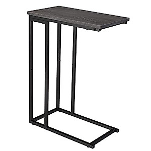 Yusong Small C Shaped End Table, Slim Narrow Couch Side Tables Slide Under Sofa Bed, Skinny Snack Tray Table for Coffee Laptop in Living Room,Easy Assembly,Grey
