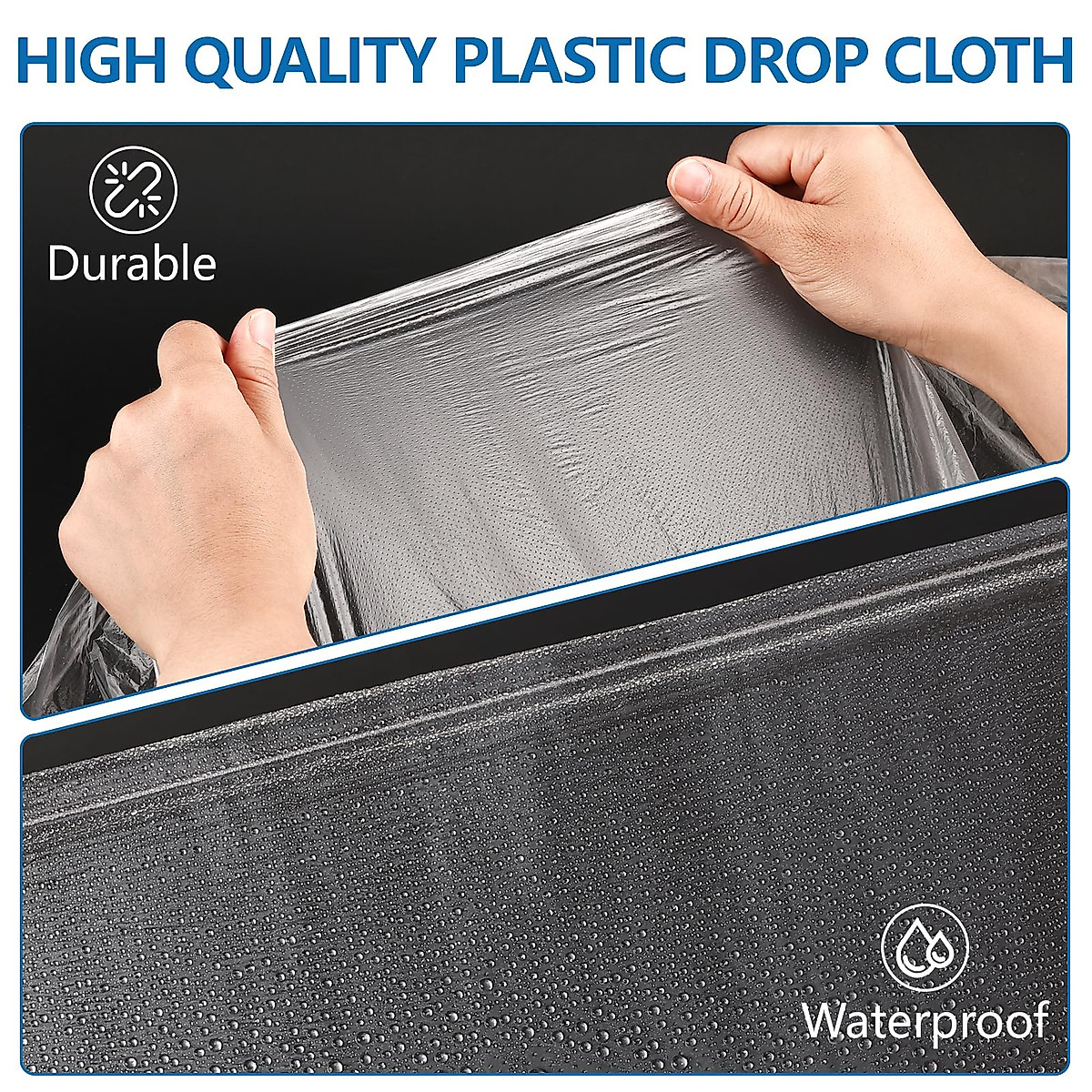 8 Pieces Plastic Drop Cloth for Painting, 9 x 12 Feet Painters Plastic, Waterproof Clear Plastic Tarp, Dustproof Plastic Sheeting for Furniture Cover