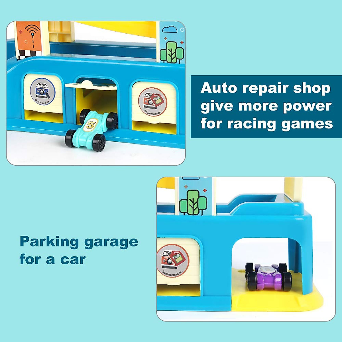 Gliding Car Toy Toddler Toys Car Ramp Toy Race Track Car Gifts Zig Zag Car Slide with 6 Ramps 8 Mini Cars- Racing Car Toys for Kids Boys Girls 3 4 5 6