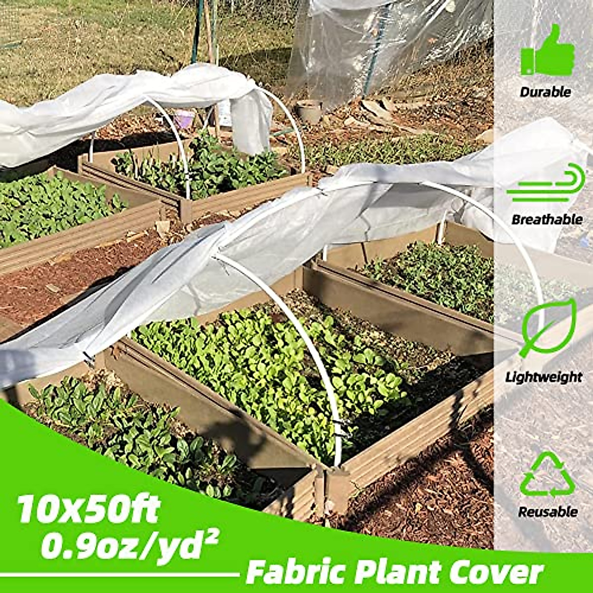 Plant Covers Freeze Protection, 0.9oz 10x50FT Frost Cloth Plant Freeze Protection, Plant Frost Blankets Covers for Outdoor Plants for Winter Cold Weather, Floating Row Cover for Vegetables