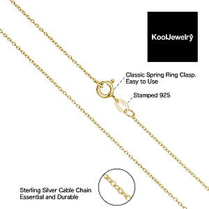 Kooljewelry Yellow Gold Plated Sterling Silver Round Cable Chain Necklace (1.2 mm, 30 inch)