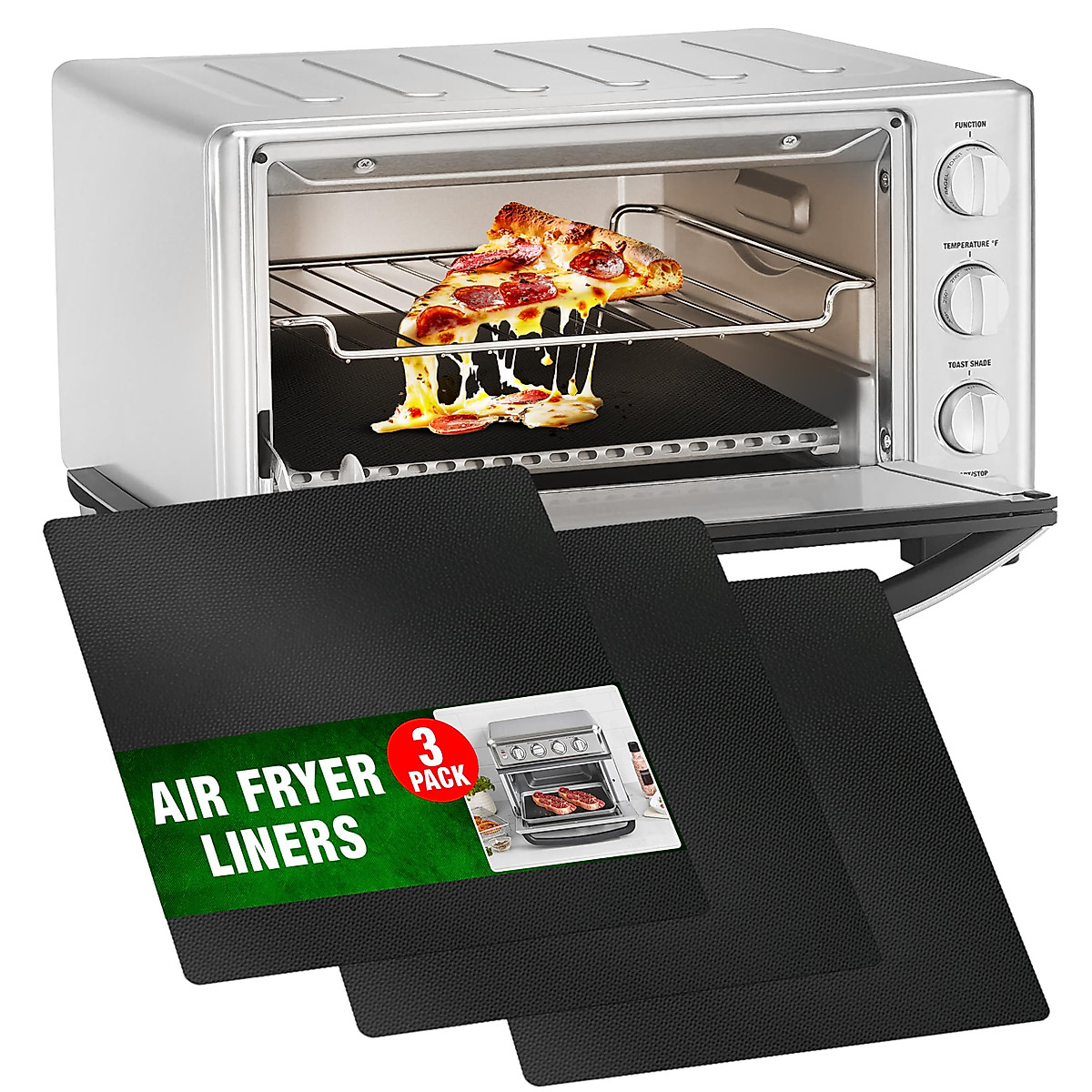 Toaster Oven Liners Reusable for Ninja Air Fryer Bottom Heat Resistant Mat 3 Pack, Compatible with Cuisinart Air Fryer Toaster Oven 12"x12" Airfryer Liner, Heavy Duty Nonstick Square Air-Fryer Mats