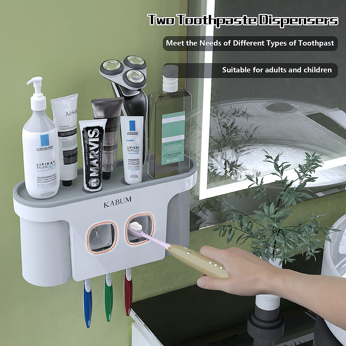 Toothbrush Holders for Bathrooms Toothpaste Dispenser - 2 Cups Automatic Toothpaste Squeezer Wall Mounted, Ideal Bathroom Accessories Organization