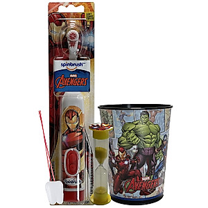 Avengers Battery Powered Bundle featuring IronMan with 2 Minute Timer, Matching Avengers Rinse Cup, Tooth Saver Necklace, and Bag for when on the Go!