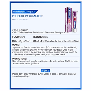 CAREDO Healing Periodontitis Treatment At Home Toothpaste, Periodontal Disease Treatment 3.52oz 2 Tubes, Gingivitis Treatment for Gum Disease, Fluoride Free Toothpaste for Bleeding Gums and LooseTeeth