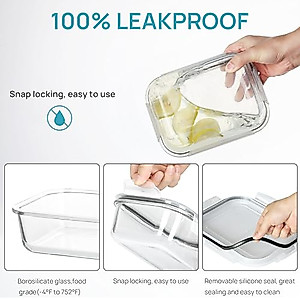 Vtopmart 2.26L/76oz Extra Large Glass Food Storage Containers with Lids, 7 Pack Meal Prep Container Set, Airtight Lunch Bento Boxes with Snap Locking Lids for Microwave, Oven, Freezer, Dishwasher