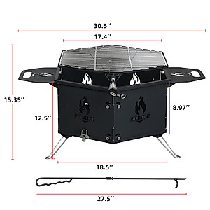 Fire pit with Grill Portable Wood Burning Fire Pits Metal Fire Pit are Used for Garden Picnic, Camping Bonfire, Backyard Parties, BBQ& Outdoor Firepit,Black