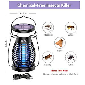 BANPESTT Solar Bug Zapper Outdoor Indoor Waterproof,3-in-1 Cordless Mosquito Zapper,Rechargeable Flying Insect Trap for Fruit Fly,Gnat,Wasp,Moth,Mosquito Trap & Killer for Camping,Home,Patio