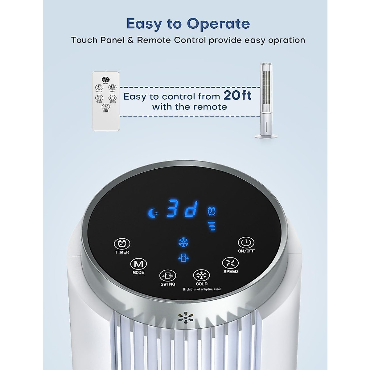 COOLECH 42 INCH Evaporative Air Cooler w/Remote &LED Touch Screen, 4 Mode &3 Speed, 1-Gal Tank for 15H Cooling, 12H Timer for Auto Off, 70°Oscillation Portable Swamp Cooler, Air Cooler for Room Patio