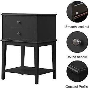 WOODEEM Black Nightstand with 2 Drawers for Bedrooms Tall 28", Big Wooden Side Tables for Kids Room, Large Modern End Table for Living Room