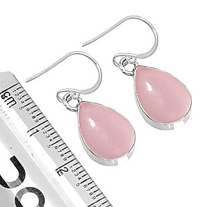 JEWELOPORIUM Pink Rose Quartz 925 Sterling Silver Earring for Women Stone Drop Dangle Handmade Silver Earring Birthday Gift Cocktail Jewelry