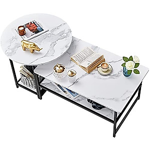 WOHOMO Coffee Table White Modern Coffee Tables for Living Room Detachable 2 Small Coffee Tables Faux White Marble