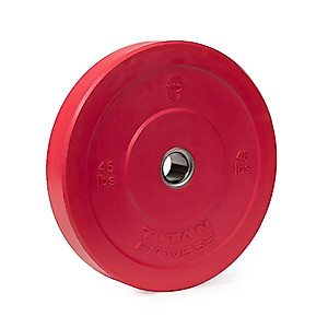 Titan Fitness 45 LB Single Red Economy Olympic Bumper Plates, Rubber with Steel Insert, Strength Training