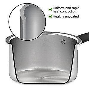 HOXHA Sauce Pot, 1.5 Quart Nonstick Saucepan, Stainless Steel Saucepan with Lid, Universal Milk Pot, Multipurpose Pot for Kitchen Home Restaurant Black