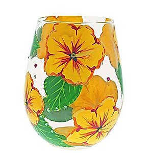 Enesco Designs by Lolita Hibiscus Hand-Painted Artisan Stemless Wine Glass, 1 Count (Pack of 1), Multicolor
