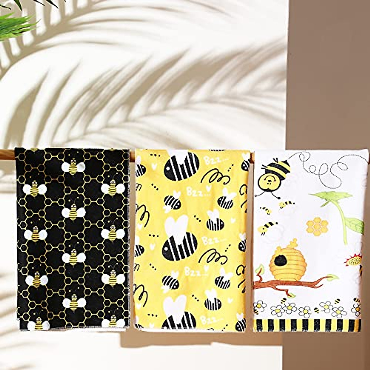 3 Pcs Lemon Bee Kitchen Towels Honey Bee Lemon Dish Towels Bee Lemon Bathroom Hand Towels Farmhouse Spring Gnome Honeycomb Lemon Bee Kitchen Decor Rustic Dish Tea Towels, 18 x 28 Inch (Elegant Style)