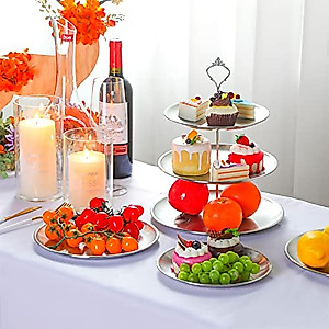 Set of 2 Cupcake Display Stands 3 Tier Serving Tray Platters Stainless Steel Cup Cake Tower for Birthday Party Wedding Cakes Dessert Cookie Candy (Silver)