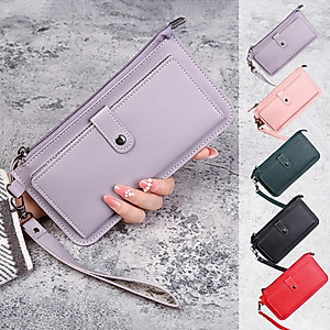 uaswguDFS Women's Wallets PU Leather Cell Phone Slim Wallet Multi Cards Holder Clutch Purse Bifold Thin Handheld Purse (purple)
