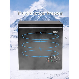 Krib Bling 5.0 Cu.Ft Chest Freezer with 7 Gears Temperature Control(-16°F to -48°F), Deep Compact Freezer with a Removable Basket, for House, Kitchen, Garage, Basement, Shop, Black