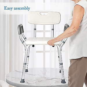 IDEALHOUSE Shower Seat, Adjustable Height Shower Chair, with Padded Armrests and Back, Inside Shower Seat Support 350 Lb Capacity, Slip Resistant Shower Seat for Bathtub