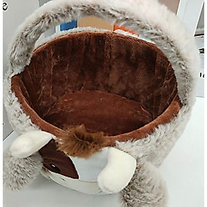 Highland Cow Easter Basket, Plush Cute Bag Buckets With Plush Ear, Small Mini Easter Storage Tote Bag For Candy Egg (White)