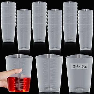 Blushtier 45 Pcs Plastic Triangular Intake Output Container 32 oz Triangular Graduated Container Three-Sided Translucent Plastic Beaker for Measuring and Mixing - Clear Markings in oz and cc