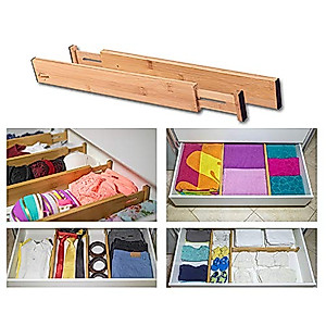 Bamboo Drawer Dividers Organizers 6-pack (12"-17") Adjustable Spring Loaded Drawer Divider Expandable Drawer Organizer Utensil Separators for Kitchen, Bedroom, Dresser, Office, Baby Drawers, Closet